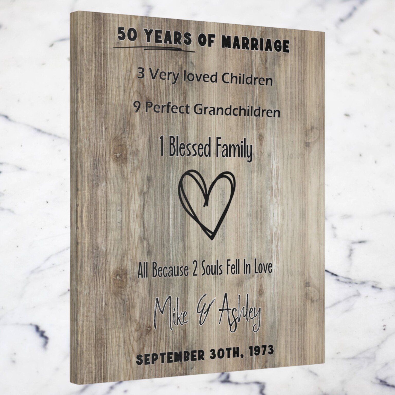 50 Years Custom Canvas Signs for Your Golden Anniversary - 2 Souls 2 Hearts